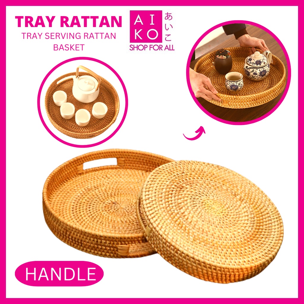 (AIKO) BAKUL ROTAN RATTAN BASKET TRAY SERVING RATTAN BASKET DESIGN (HANDLE) | Shopee Malaysia