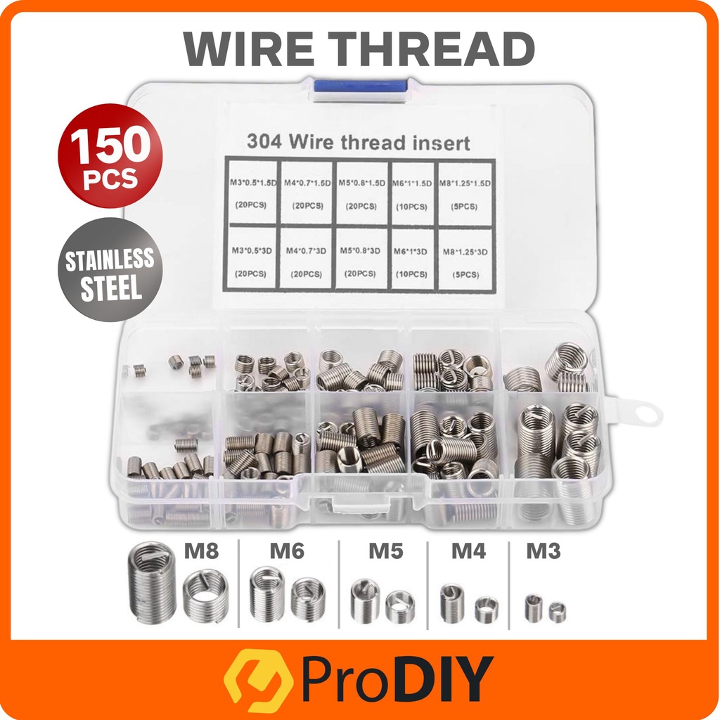 PRODIY 150PCS Wire Thread Insert Thread Repair Kit Threaded Insert ...