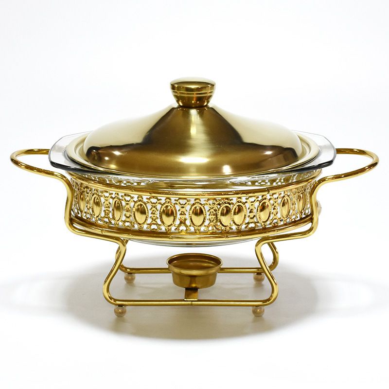 [READYSTOCK] ROUND BUFFET TRAY GLASS GOLD 2L FOOD WARMER KACA | Shopee ...