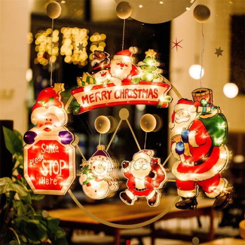 Christmas Decoration LED Lights Santa Claus Snowman Elk Window Suction ...