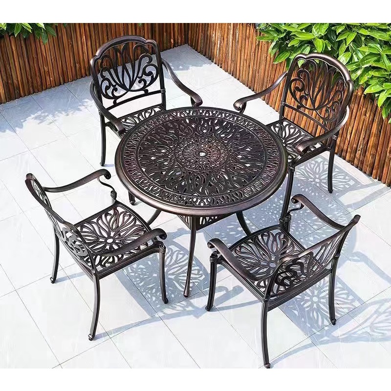 Outdoor cast aluminum table and chair five piece outdoor garden ...