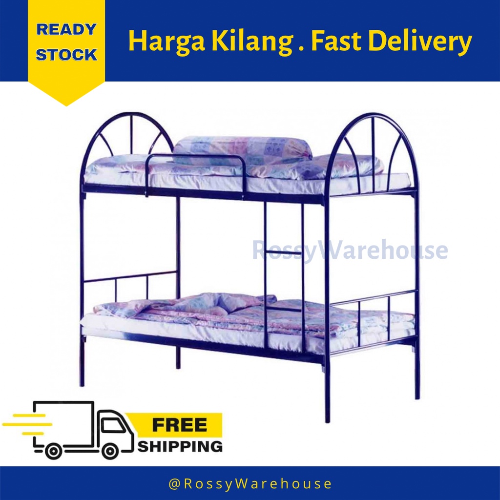 Powder Coat Metal Double Decker / Bunk Metal Bed Frame / Katil Dua ...