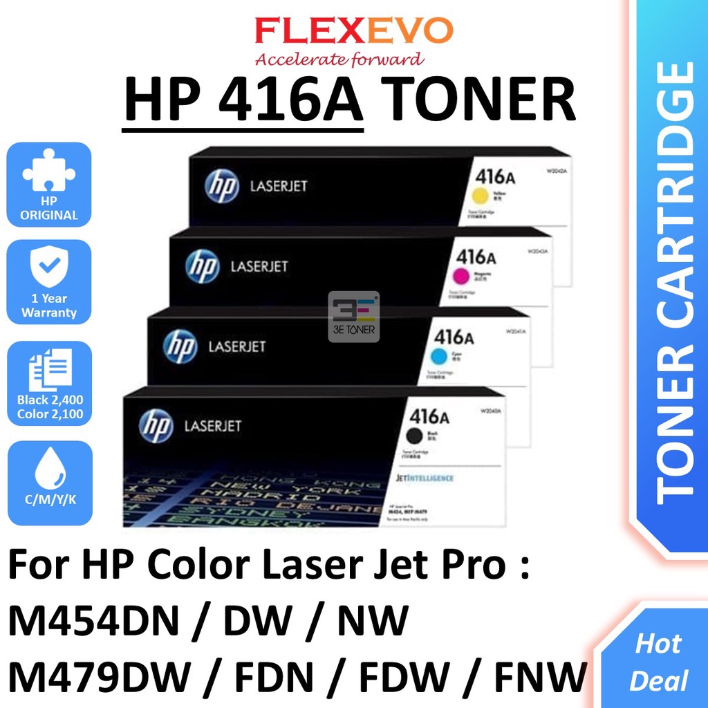 HP 416A Toner Original W2040A (Black) W2041A (Cyan) W2042A (Yellow) W2043A (Magenta) for M454DN ...