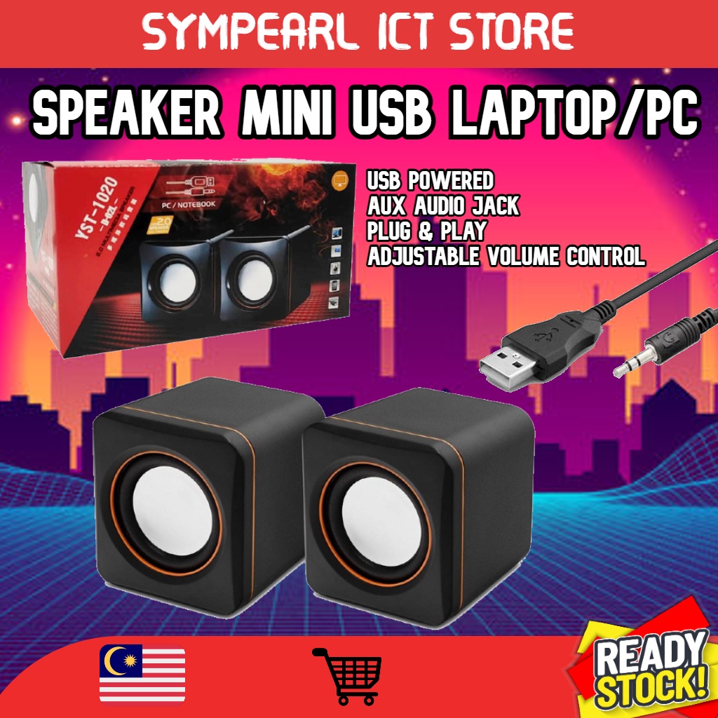 Speaker Mini Portable Compact YST-1020 D-02L Laptop/Computer Stereo Multi Media Player USB Wired ...