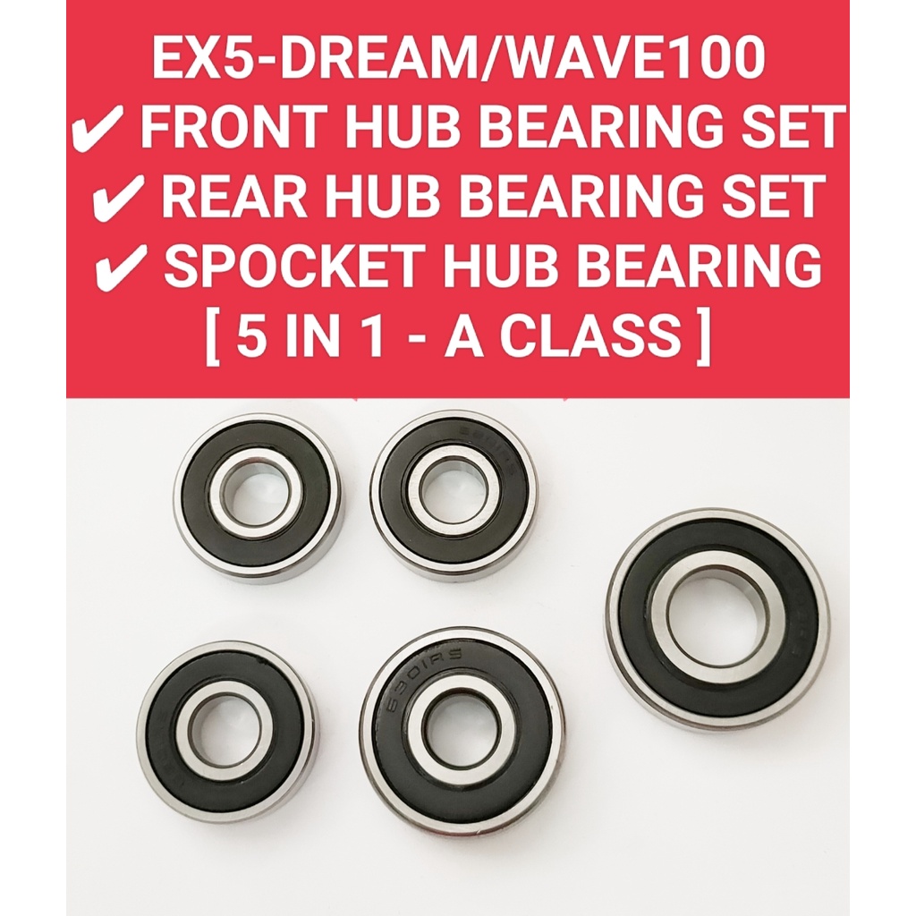EX5 DREAM/WAVE100 [ 5 IN 1 - A CLASS ] FRONT/REAR HUB BEARING SET ...