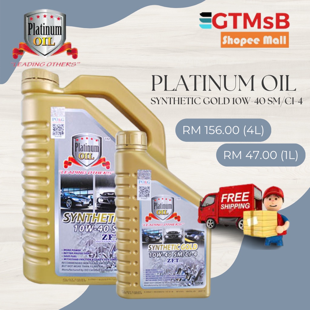 Platinum Oil Synthetic Gold 10w/40 (4L) FREE Shipping | Shopee Malaysia