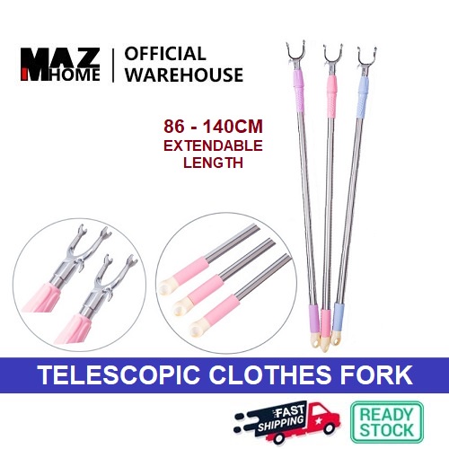 Creative Stainless Steel Telescopic Clothes Fork Balcony Pole Garpu ...