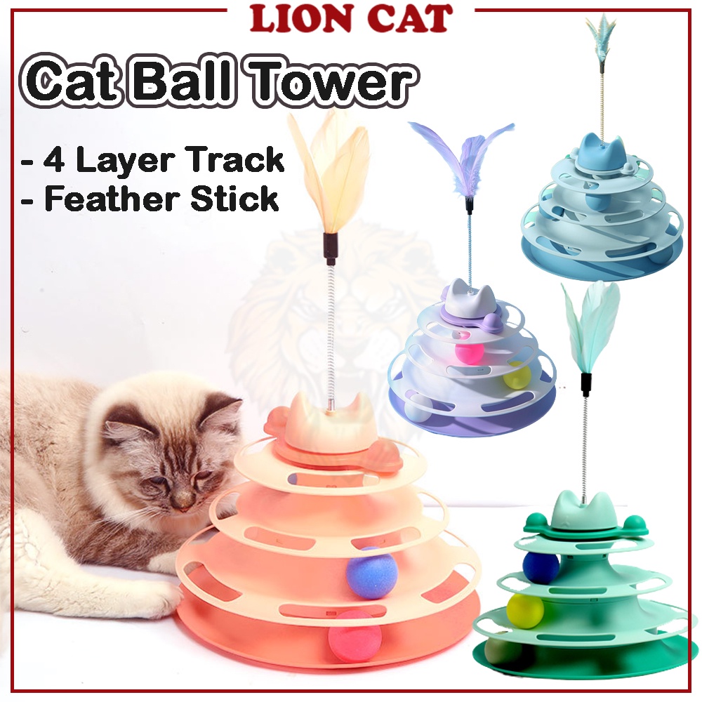 Cat Ball Tower Track Rotatable 4 Layer Cat Toy Spinning Ball Teaser ...