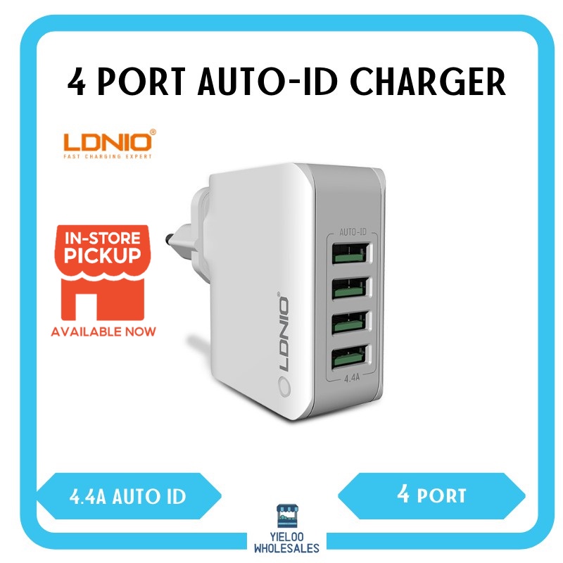 LDNIO A4403 4.4A 4 USB Output Port Auto-ID USB Adapter Charger ...