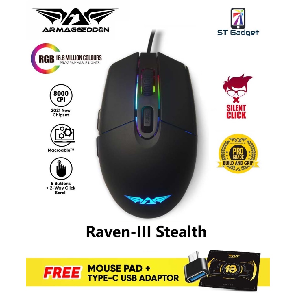 Armaggeddon Raven III/RAVEN 3 STEALTH RGB Gaming Mouse (6400 CPI) [Free ...