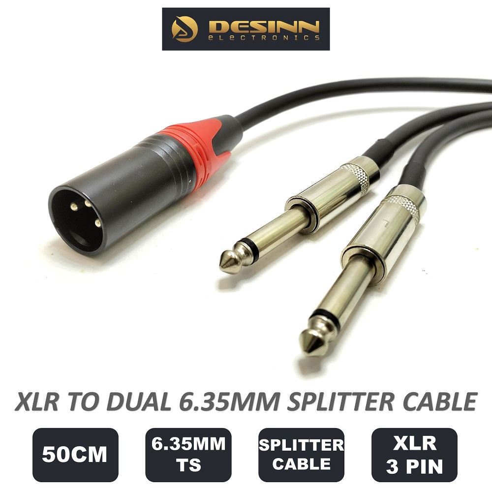 XLR 3 Pin Male to Dual 6.35mm 1/4" TS Y Splitter Cable Mono Plug for ...