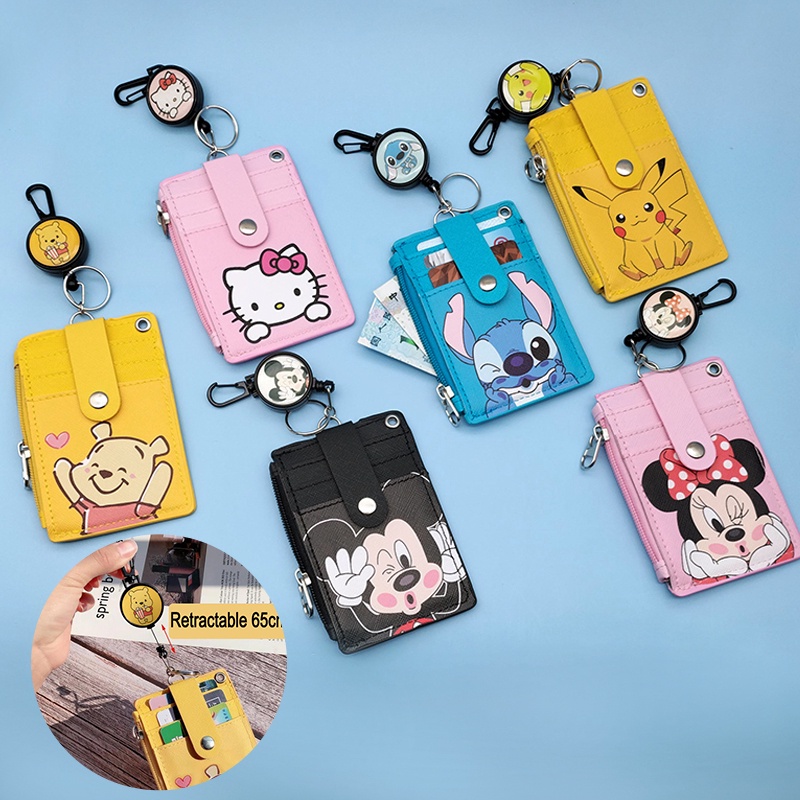 Cartoon Student Card Package Multi-function Telescopic Card Holder Coin ...