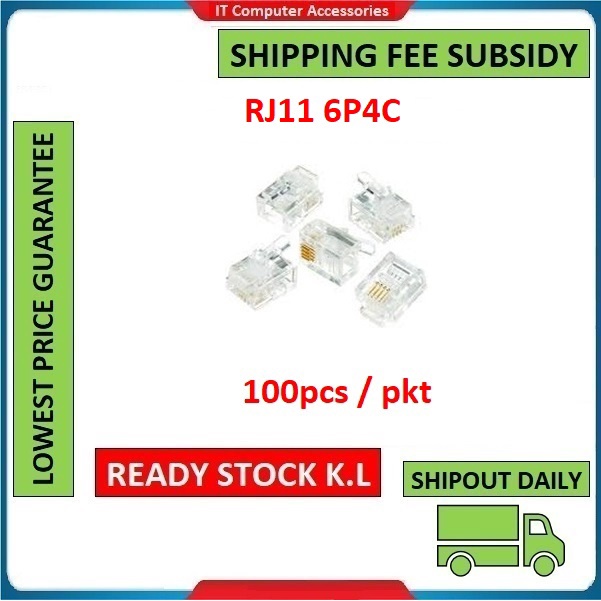 6P4C Crystal Head Modular Plug Connector for RJ11 ADSL Modem Fax ...