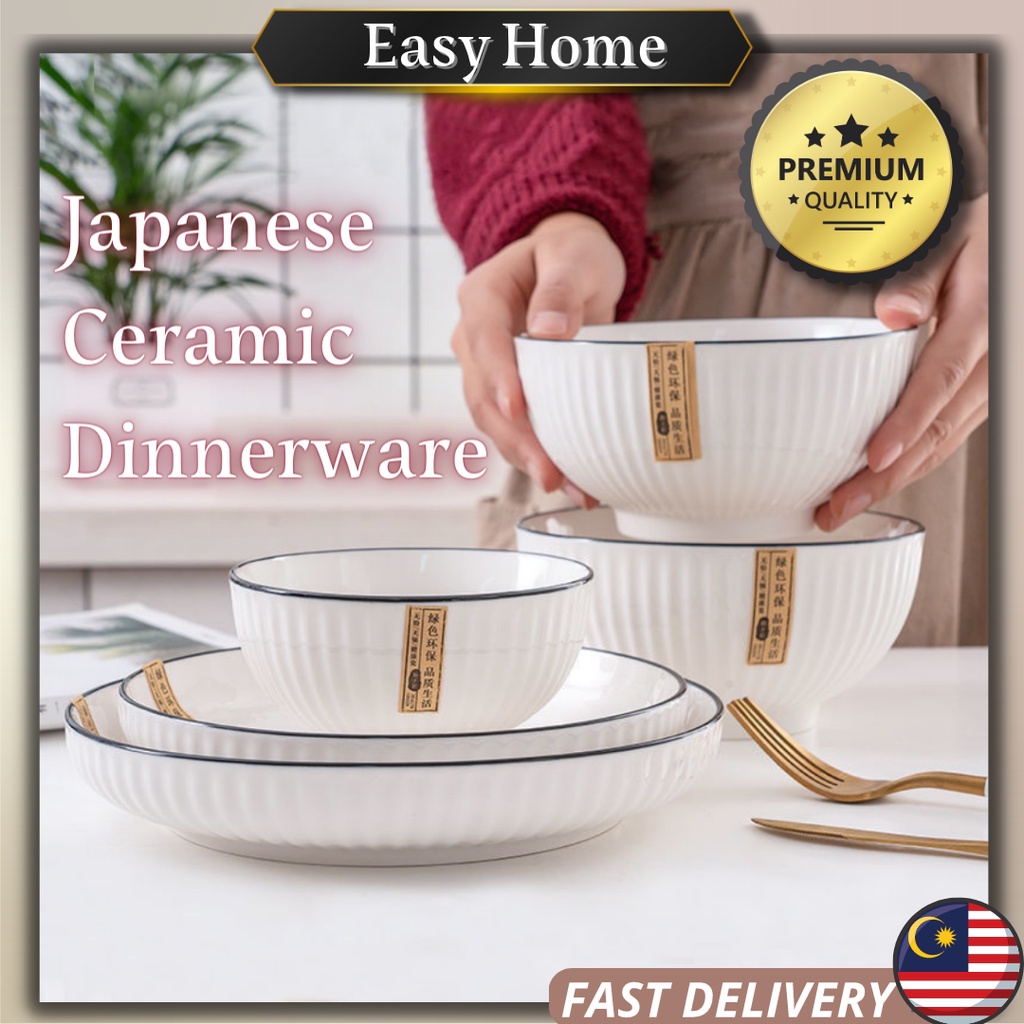 【EasyHome】Japanese Style Tableware Set Ceramic Bowls and Plates Ceramic ...
