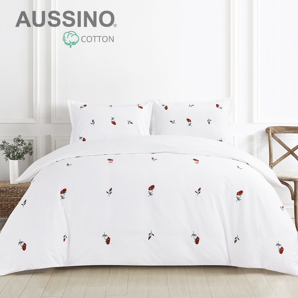 Aussino Contempo Rose Embroidery 100% Cotton Quilt Cover Set | Shopee ...