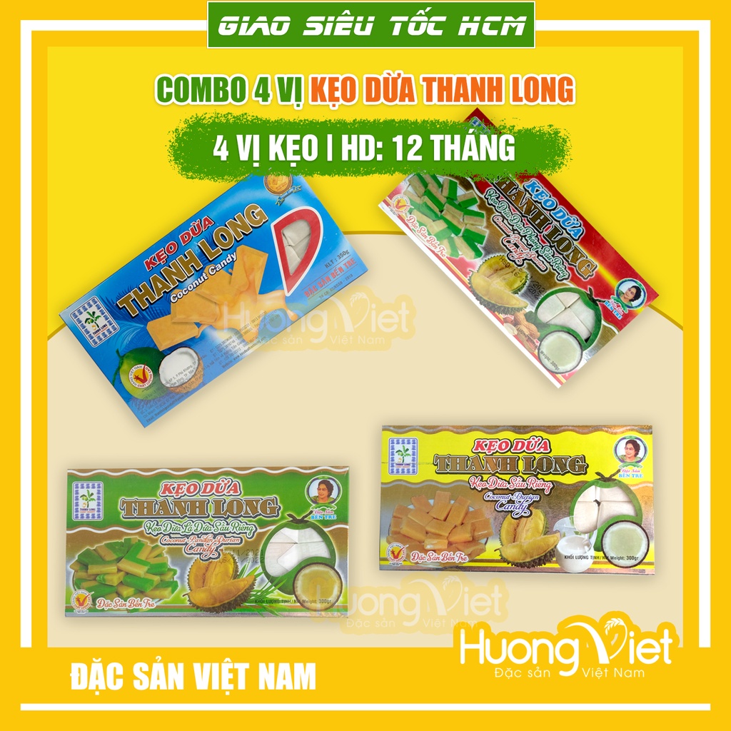 Combo of 4 boxes of Ben Tre Dragon fruit coconut candy including 4 ...