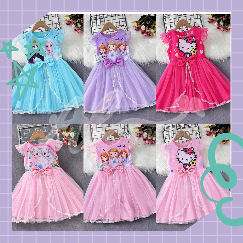 Angel Baby Kids Princess Elsa Anna Sofia Hello Kitty Cartoon Dress ...