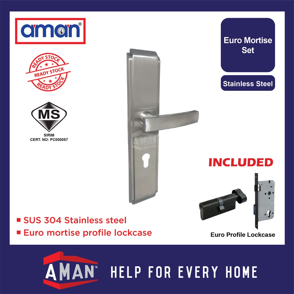 AMAN SUS 304 Stainless Steel Lever Euro Mortise Profile Lockset with ...