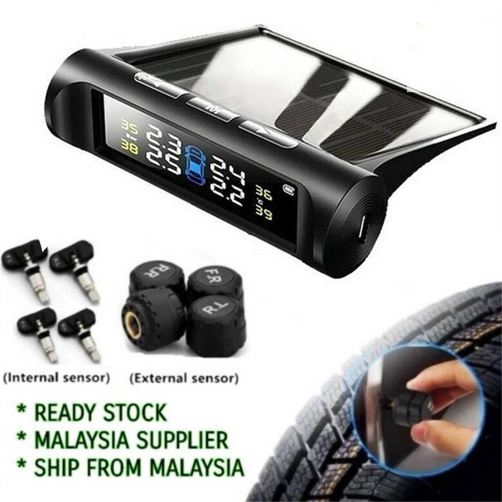 TPMS Car Tire Pressure Monitor System Internal LED Display Temperature Warning USB Solar Car ...