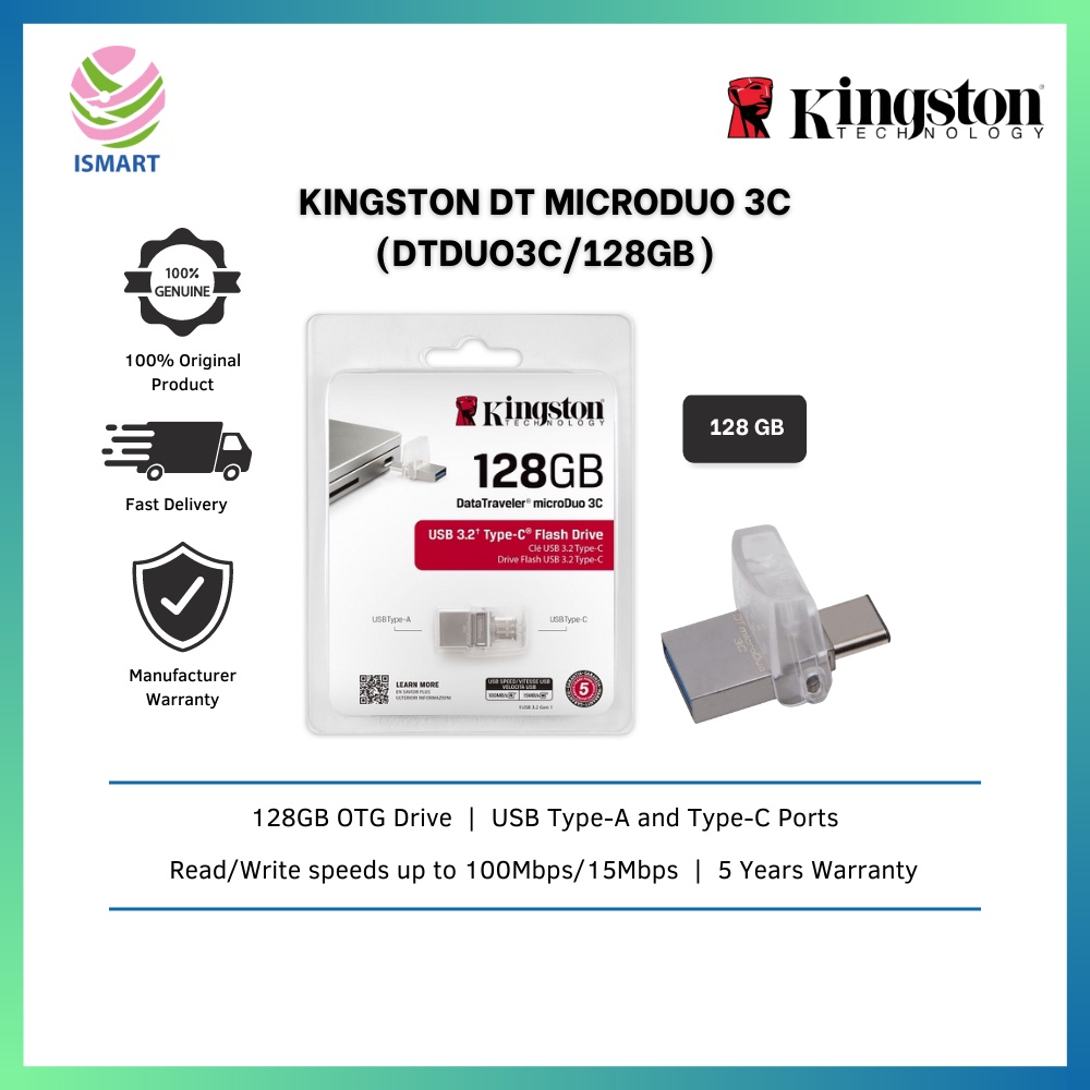 Kingston Flash Drive DataTraveler microDuo 3C 128GB OTG USB Type-C ( DTDUO3C/128GB ) | Shopee ...