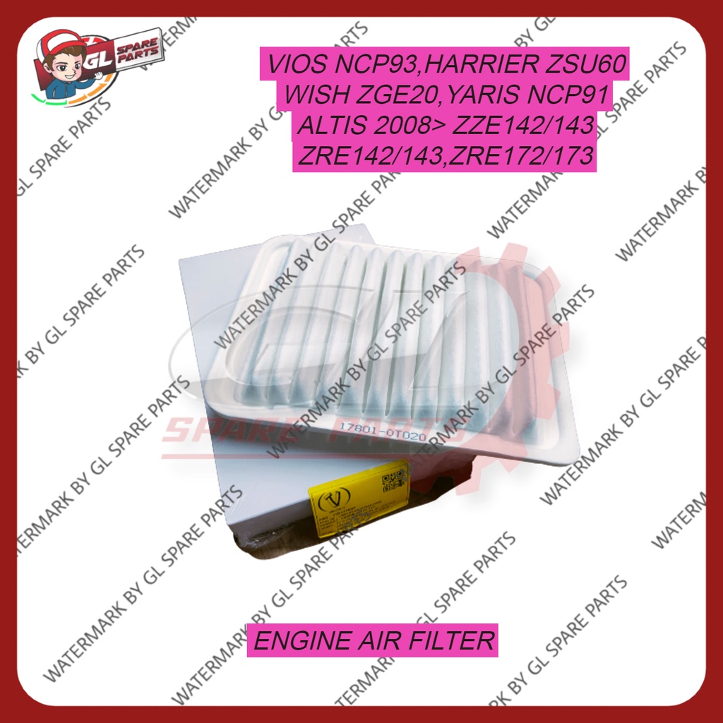 AIR FILTER TOYOTA VIOS NCP93 ALTIS 08> ZZE142 ZRE142 ZRE172 WISH ZGE20 ...