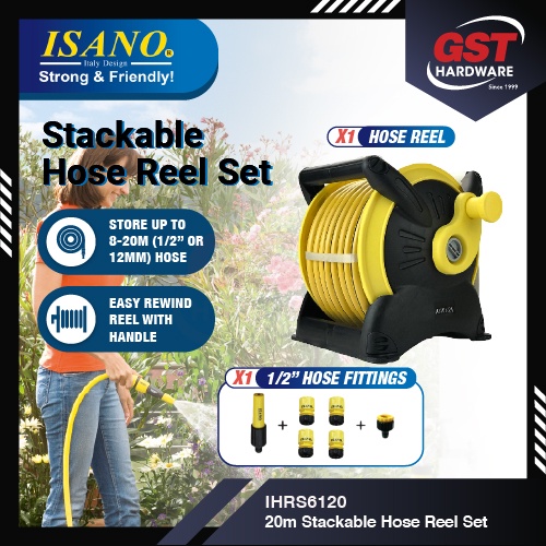 Isano Hose Reel 20M Stackable Hose Reel Garden Hose Reel Set Wall Mount ...