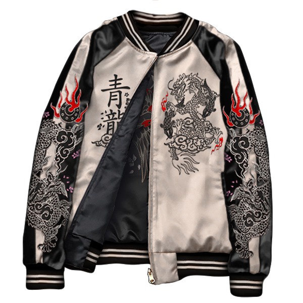 Sukajan Dragon Koi Jacket 2in 1 Full Embroidery Reversible Jacket ...