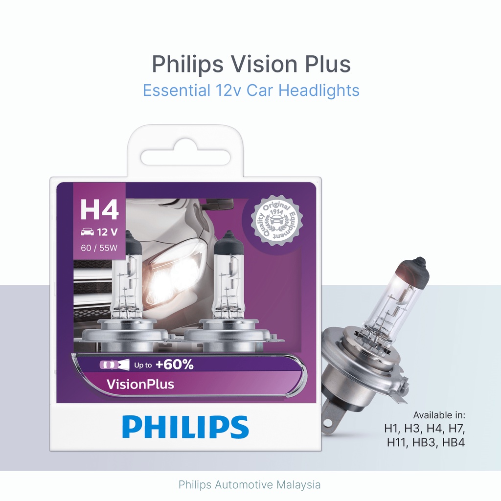 Philips Vision Plus Car Headlight Bulb ( +60% More Light | Pack of 2 ...