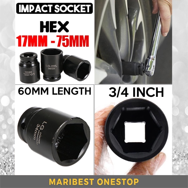3/4 INCH X 60MM BLACK HEX IMPACT SOCKET BOX SOCKET 17MM TO 65MM IMPACT ...