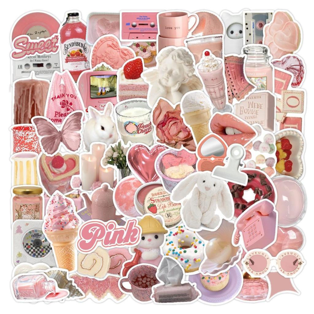 70pcs Pink Sticker Suitcase Journal Water Cup Ipad Graffiti Decoration ...