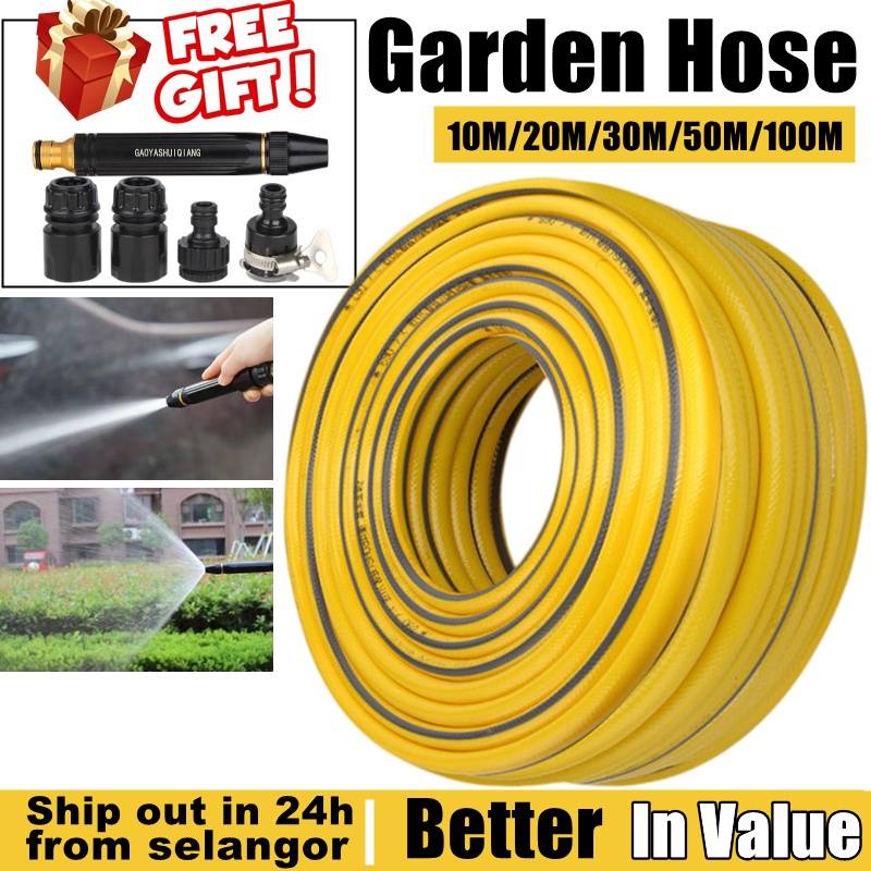 【FREE NOZZLE】100m/50m/30m/10m Garden Hose Pipe With high Pressure Spray ...
