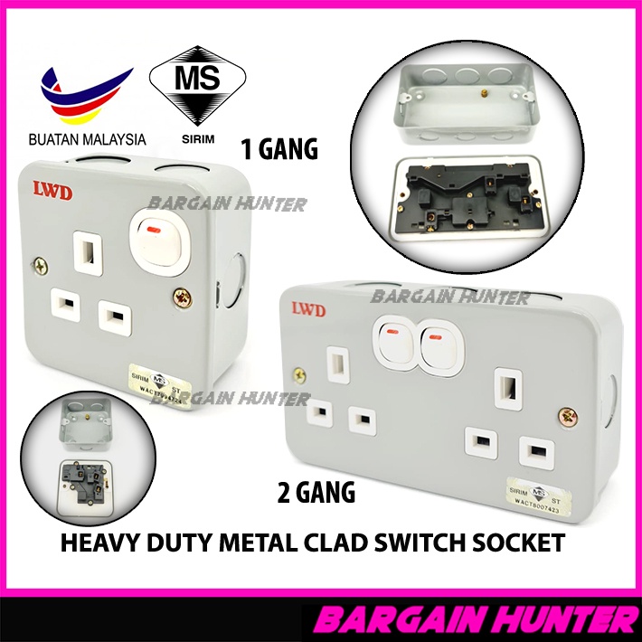HEAVY DUTY SIRIM LWD METAL SWITCH SOCKET 1 GANG 2 GANG 13AMP METAL CLAD ...