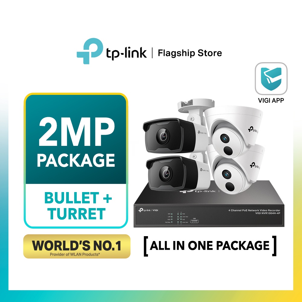 TP-Link VIGI CCTV 4Channel Bundle Set PoE IP Camera C320I+C420I+NVR1004H-4P Outdoor & Indoor IR ...