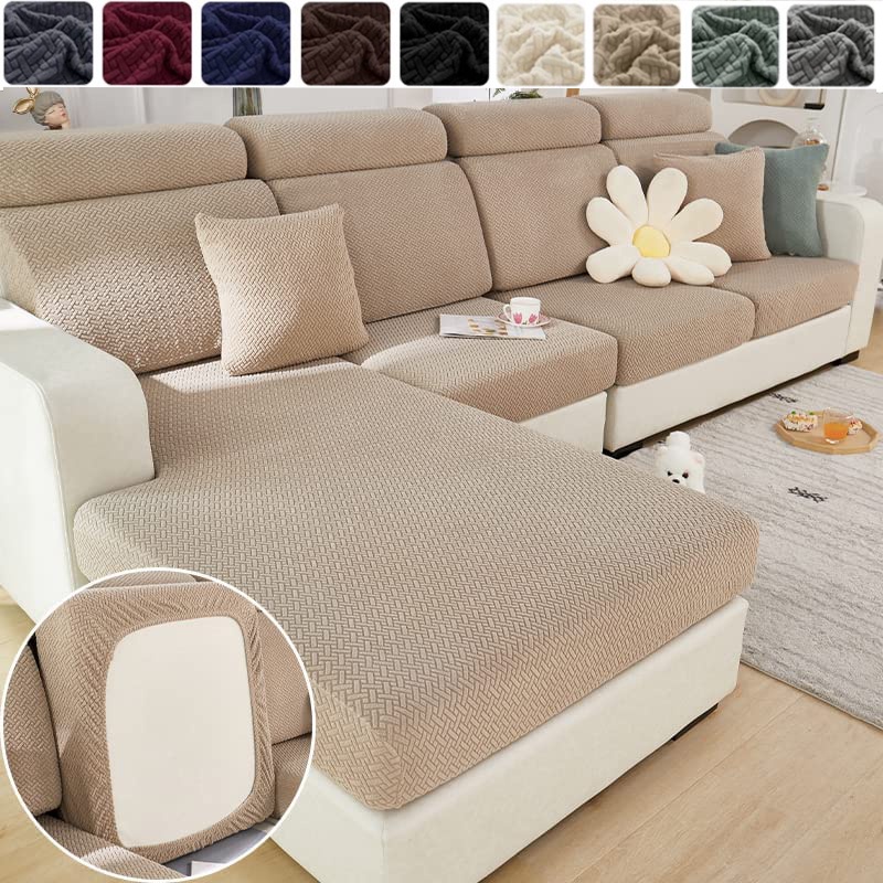 Elastic Rectangular Plaid Jacquard Sofa Cushion Cover Sectional Sofa ...