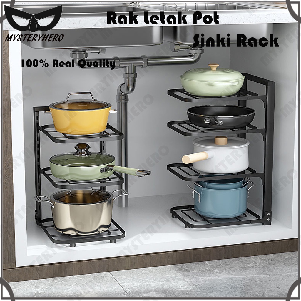 MysteryHero Rak Bawah Sinki Rak Letak Barang Dapur Pot Rack Adjustable ...