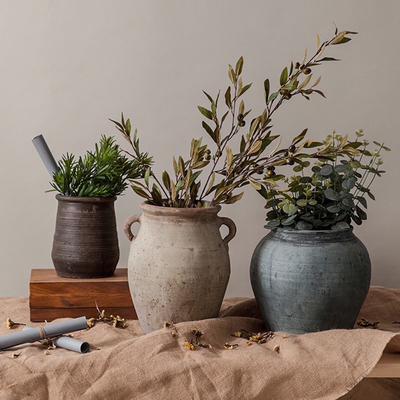 Clay Pottery Vase Antique Distressed Pot Country Pastoral Handmade ...