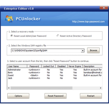 PCUnlocker WinPE v5.6 - Legacy BIOS & UEFI - Reset Local & AD Passwords ...