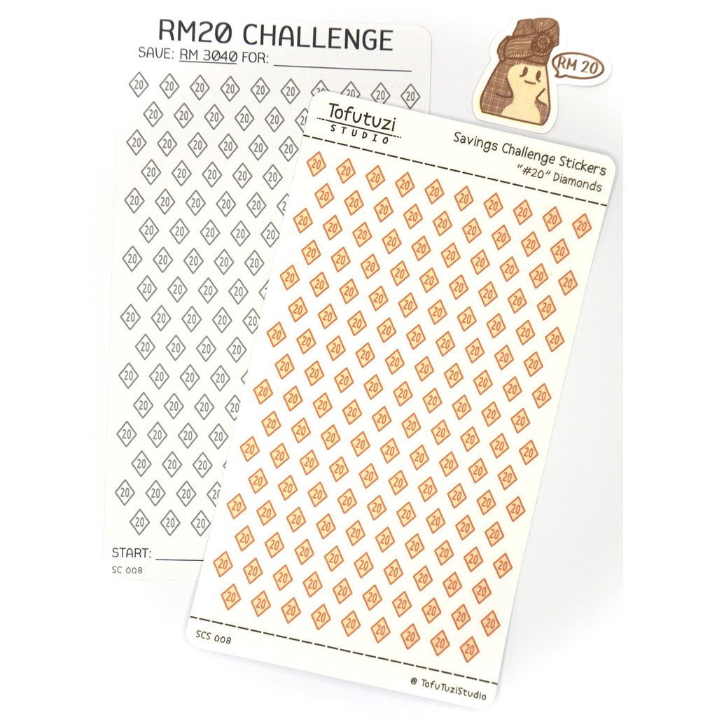 RM20 Savings Challenge Tracker | Sticker | A6 Envelope | Shopee Malaysia