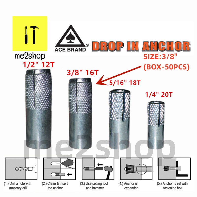(BOX) ACE DROP IN ANCHOR ( SIZE:1/4",5/16",3/8" OR 1/2") | Shopee Malaysia