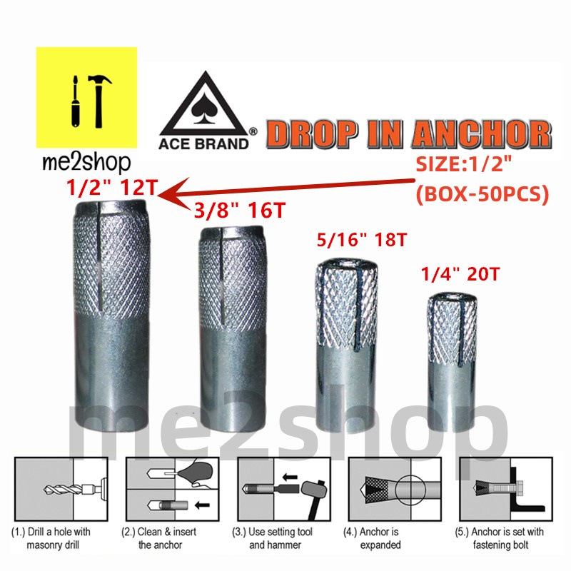 (BOX) ACE DROP IN ANCHOR ( SIZE:1/4",5/16",3/8" OR 1/2") | Shopee Malaysia