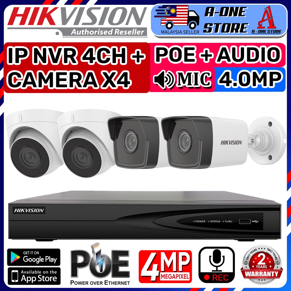 HIKVISION 🌟4 Channel🌟 MIC 4.0MP DS-7604NI-Q1/4P NVR + 4 PoE Audio ...