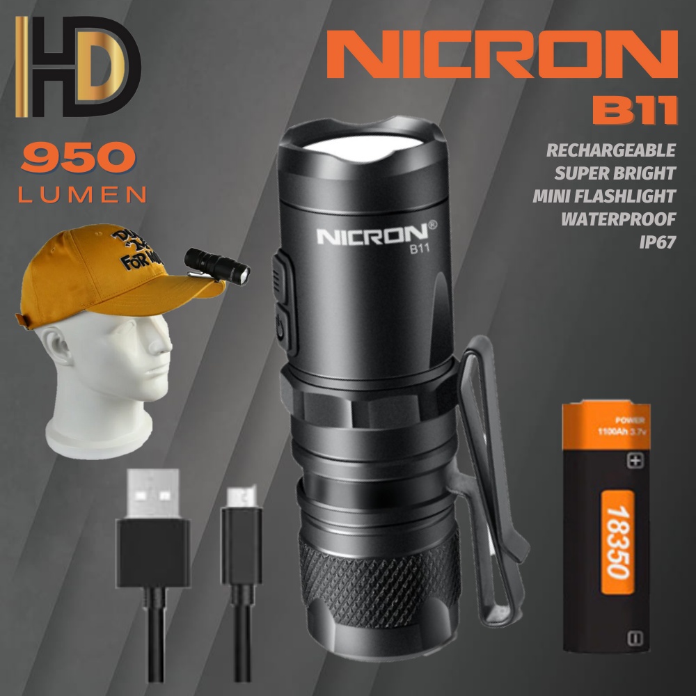 NICRON B11 Mini Rechargeable Tactical Flashlight / 950 Lumen / 1 Year ...