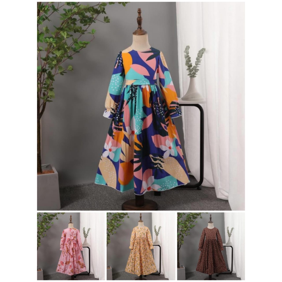 Kids Girls Long Sleeve Dress Muslimah Floral Gaun Budak Maxi Dress ...