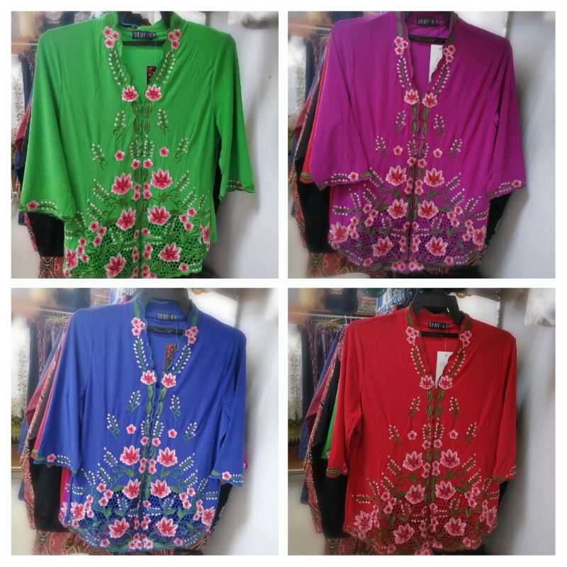 Kebaya Sulam Embroidery Nyonya 3/4 sleeve. Kebaya Elastic, Kebaya Getah ...