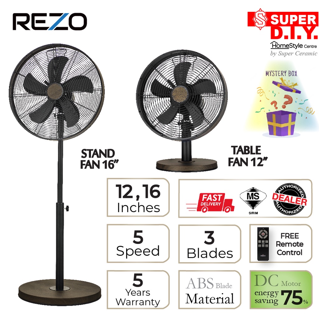 REZO Stand Fan S16 / Table Fan T18 Remote Control 5 Blades | Shopee ...