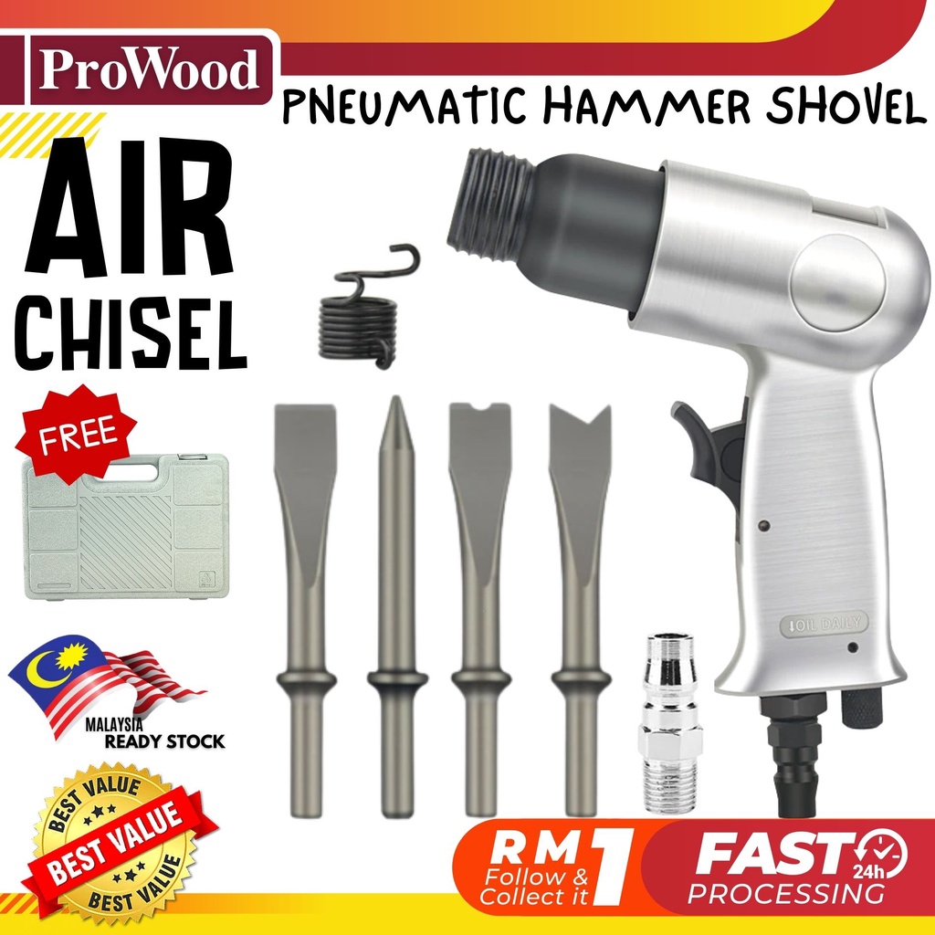 AIR CHISEL PNEUMATIC HAMMER SHOVEL SET WITH CASE 4 CHISEL HANDHELD HAND ...