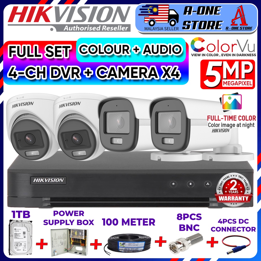 HIKVISION 🌟4-CHANNEL🌟 5MP COLORVU/AUDIO Full Set Colour 4CH DVR ...
