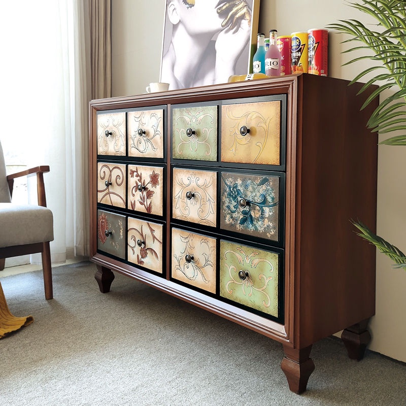 American Painted Solid Wood Chest of Drawers Locker Drawer Living Room ...