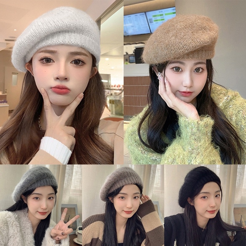 Female Hat Wool Beret Small And Warm Fluffy Beret Literature And Art ...