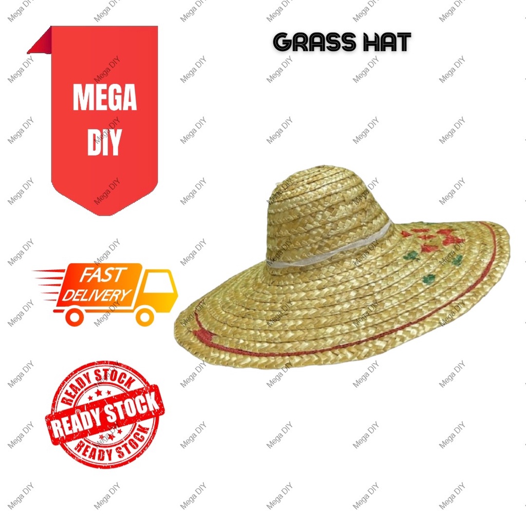 Big Grass Straw Farmer Hat Cap / Topi Rumput Jerami Petani | Shopee ...